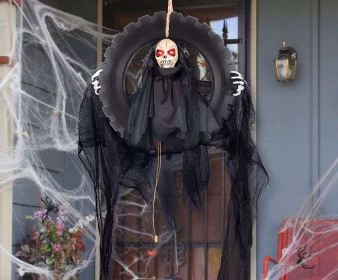 MAOYUE Hanging Skull Head Animated Outdoor Halloween Decorations ...