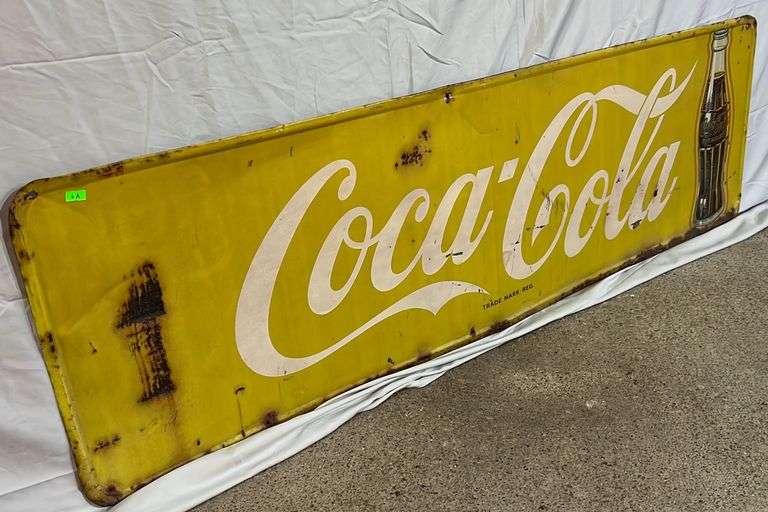 Yellow Coca-Cola Single Sided Tin Sign, 57”x17” inches - Metzger ...