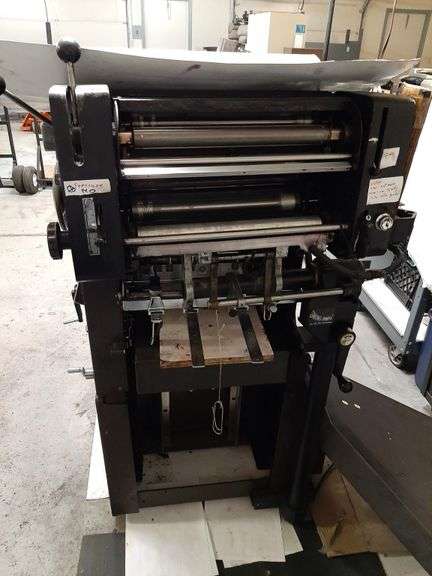 ABDick 9850 2 color press with T-head and Powdair 3 powdering unit ...