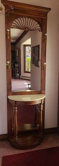 Pulaski Furniture Co. Hall Tree with Mirror, Brass Hooks and Carved ...