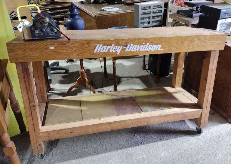 Harley-Davidson Work Bench on wheels missing one wheel 64”x25”x 37 ...