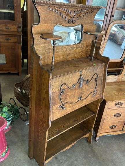 Oak Larkin Desk With Drop Down Front with Beveled Mirror 30”x64”x12.75 ...