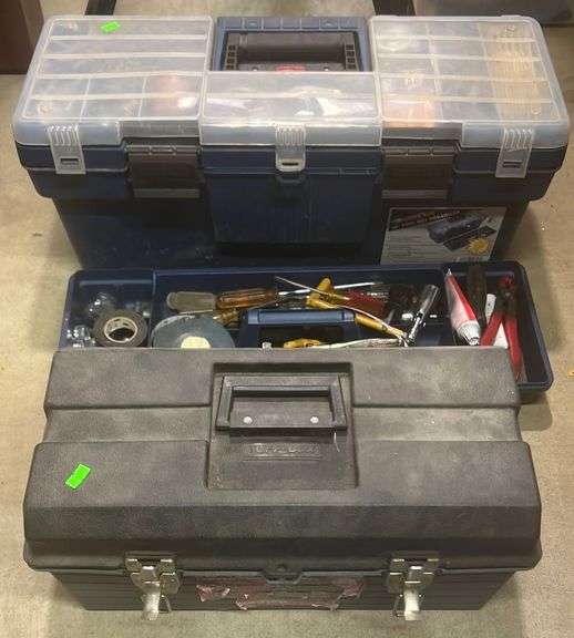 2- plastic toolboxes and contents , tools , hardware , miscellaneous ...