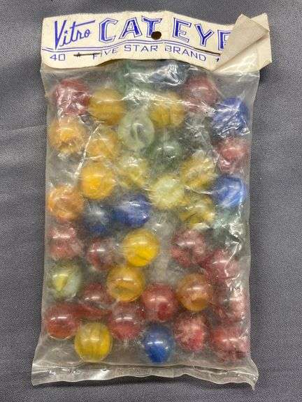 40 Vitro Cat Eye Marbles, Five Star Brand, in Original Package ...