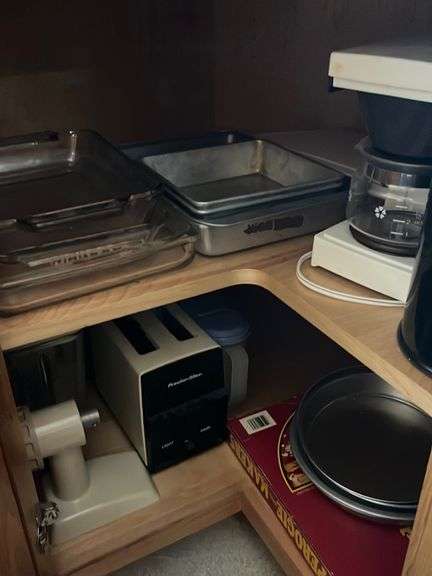 Baking dishes, pyrex and aluminum, pie pans, Mr. Coffee, carafe ...