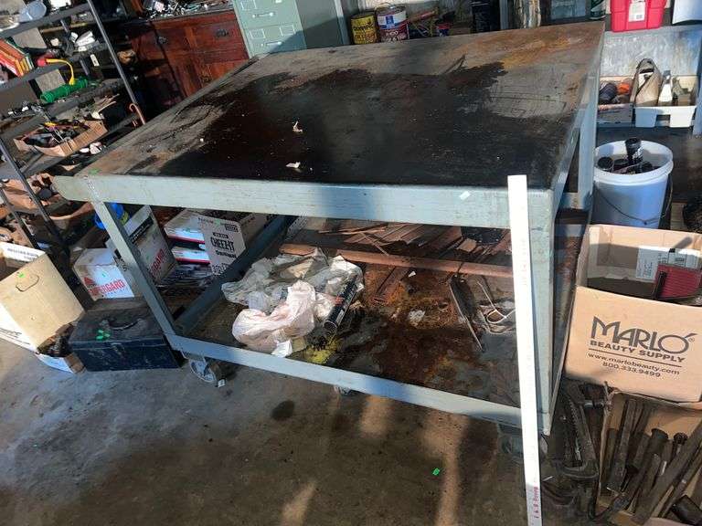 Heavy duty steel roll around work table - Metzger Property Services LLC