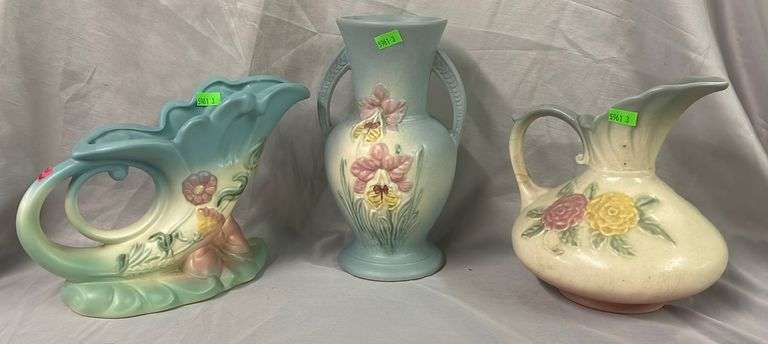 (2) USA Hull Art pitchers, USA Hull Art vase - Metzger Property ...