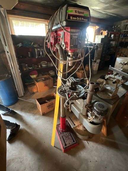 R & M Machinery 16 speed drill press with machinist vice - Metzger Property Services LLC