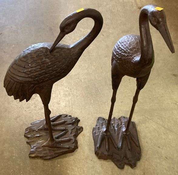 Metal Cast Iron Garden Crane Statues 27”&29” - Metzger Property ...
