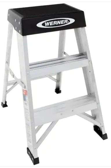 Werner 2 ft. Aluminum Step Ladder (8 ft. Reach Height) with 300 lbs ...