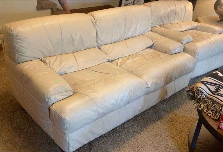 Leather White Loveseat 62”x37”x 33” & White Leather Overstuffed Chair ...