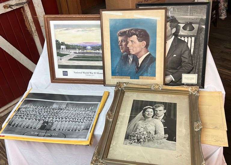 Two JFK Pictures Framed 18”x20.25”, 17.5”x21”x25”, National World War ...