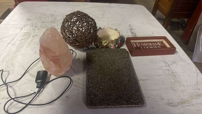 Himalayan salt lamp ,7.5”; cutting board , 7 1/4”x11 1/2”, wood sign ...
