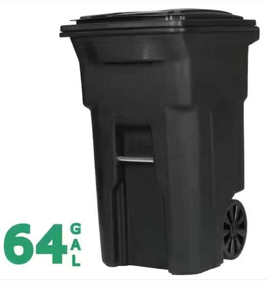 Toter 64 Gallon Black Rolling Outdoor Garbage/Trash Can with Wheels and ...