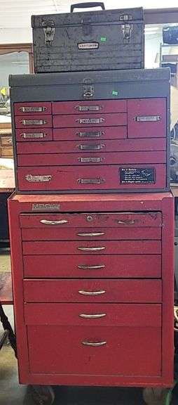 Craftsman Metal Tool Box, 18" L x 12" H x 8" W, and Rem Line Red Metal ...