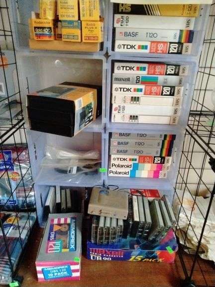 Kodak film, Cassette and VHS tapes empty, plastic storage containers as ...