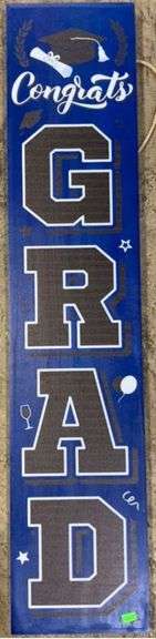 Blue “Congrats Grad” Wooden sign (3 ft x 8 in) - Metzger Property ...