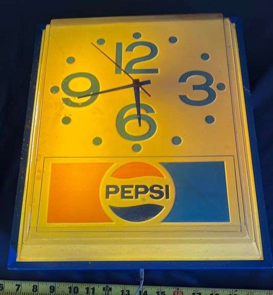 Pepsi clock 16x12" plastic cover metal back works and lights up ...