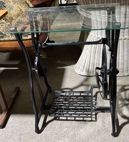 Treadle base with glass top, 15x22x38"stand - Metzger Property Services LLC