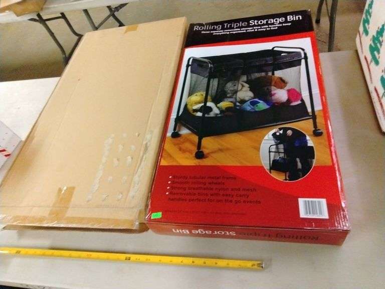 Two rolling triple storage bins new in box - Metzger Property Services LLC