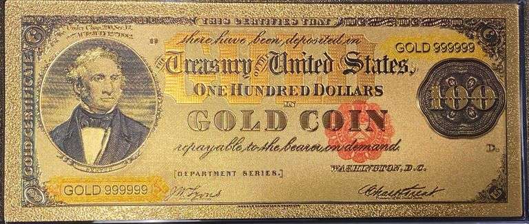 Treasury of the United States 100 Dollar Gold Coin Certificate ...