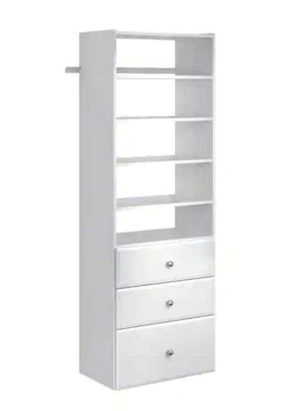 Closet Evolution Premier 25 in. W Classic White Tower Unit Wall Mount 6-Shelf Wood Closet System ...