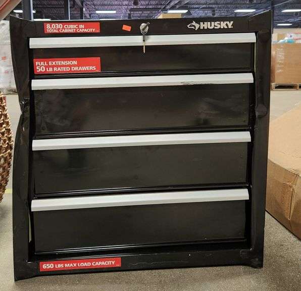 Husky 4 drawer tool cabinet 27" W x 18" D x 28" T with keys has dents ...