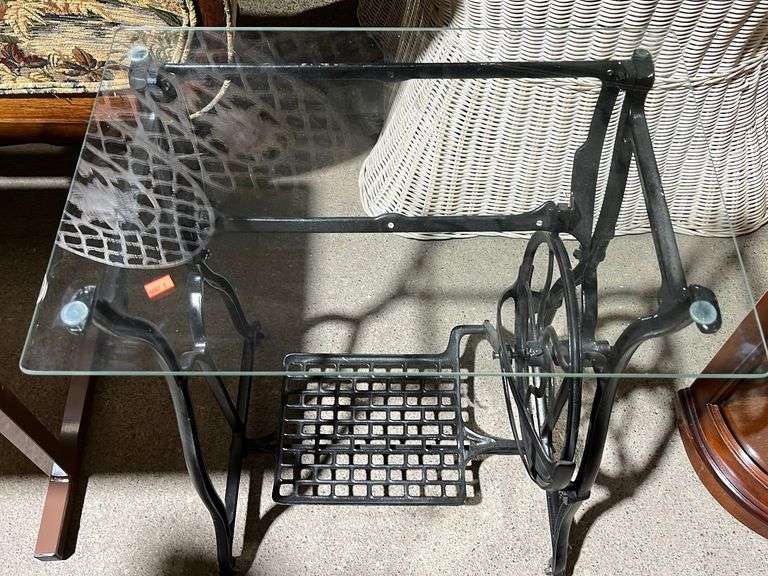 Treadle base with glass top, 15x22x38"stand - Metzger Property Services LLC
