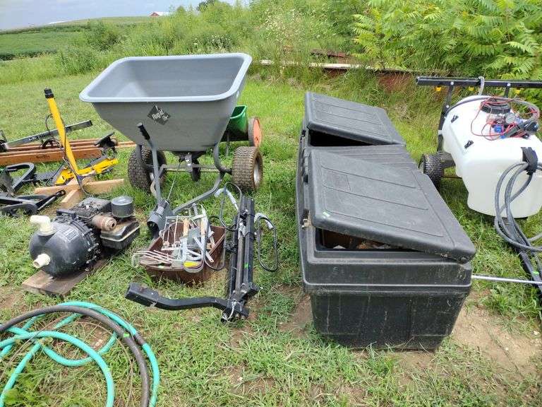 Work Box locking tool box 61”x21”x20”, Misc Hardware pieces, mole traps ...