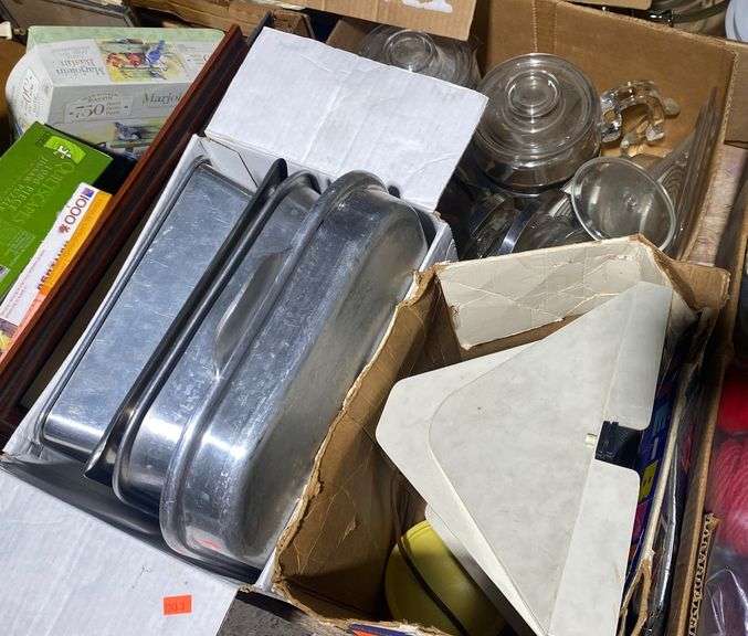 Pans, muffin tins, lite-Brite, Pyrex glass percolator coffee pots ...