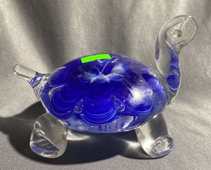 Joe Rice Blue Colbalt Turtle Art Glass Paperweight - Metzger Property ...
