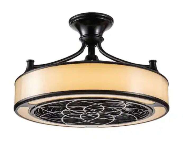 Windara 22 in. LED Indoor/Covered Outdoor Black Ceiling Fan - Metzger ...