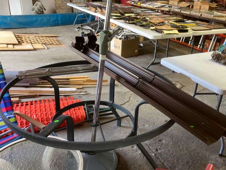 Patio table with umbrella no glass and side table, gutter down spout ...