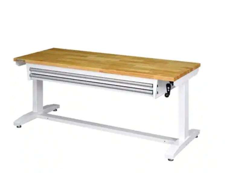Husky 62 in. Adjustable Height Work with 2-Drawers Table in White ...