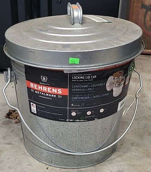 Behrens 6 Gallon Galvanized Steel Round Trash Can with Locking Lid ...