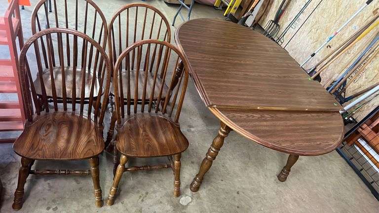 Dining Table 40”x30”x58” with Leaf 12” with Four Chairs 17” wide Seat ...