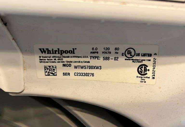 Whirlpool Cabrio washing machine - Metzger Property Services, LLC