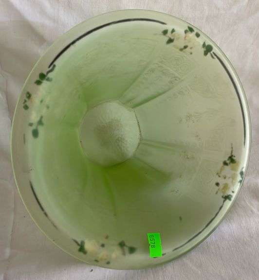 Uranium Green Depression Glass Bowl 9 1/4”Dia. (paint is very worn ...