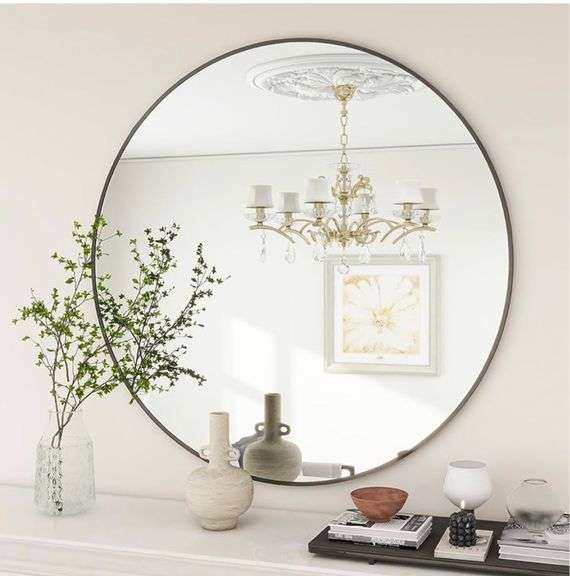 BEAUTYPEAK 20 Inch Round Mirror, Black Metal Frame Circle Mirror ...