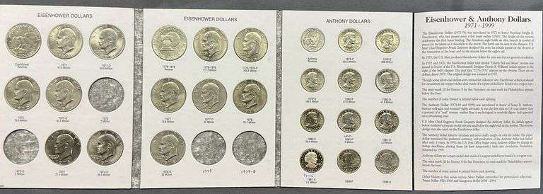 1971-1999 Eisenhower and Anthony Dollar Folder - 26 Coins - Metzger ...