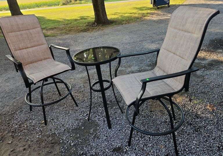 3-Piece Patio Bistro Set with 2 Swivel Chairs 28" seat height and Glass ...