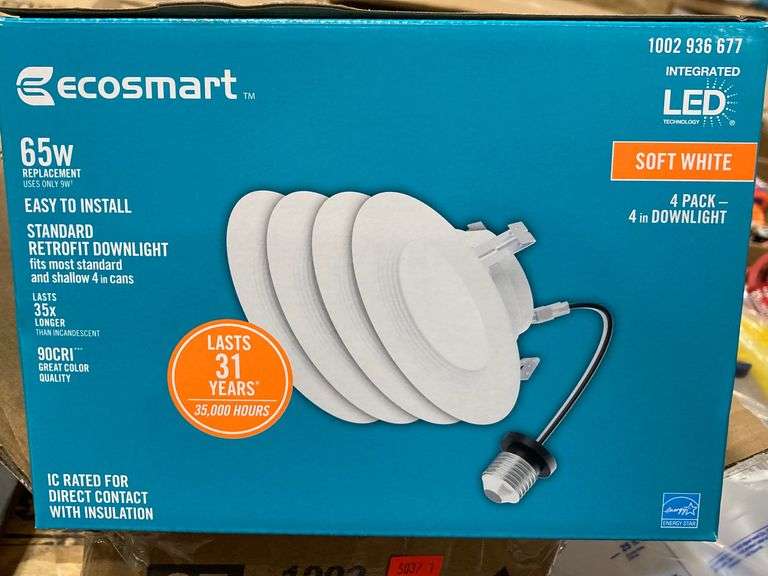 EcoSmart LED 4-Pack 65W Standard Retrofit 4” Downlights, 3-Pack ...