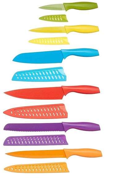 Amazon Basics Color-Coded Kitchen 12-Piece Knife Set, 6 Knives with 6 ...