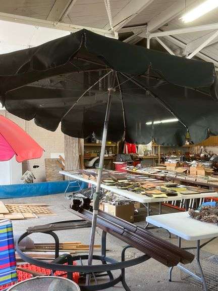 Patio table with umbrella no glass and side table, gutter down spout ...
