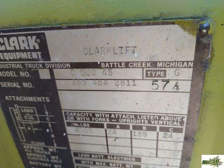 Clark C500 45 4000 LBS Forklift - Michener Allen Auctioneering Ltd