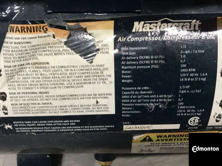 Mastercraft Electric Air Compressor - Michener Allen Auctioneering Ltd