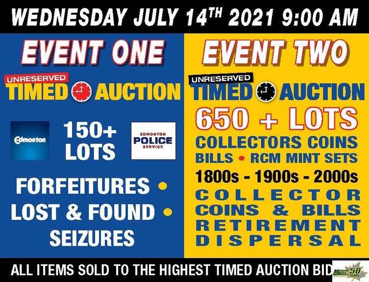 July 14th Unreserved City of Edmonton & Collector Coin Timed Auction ...