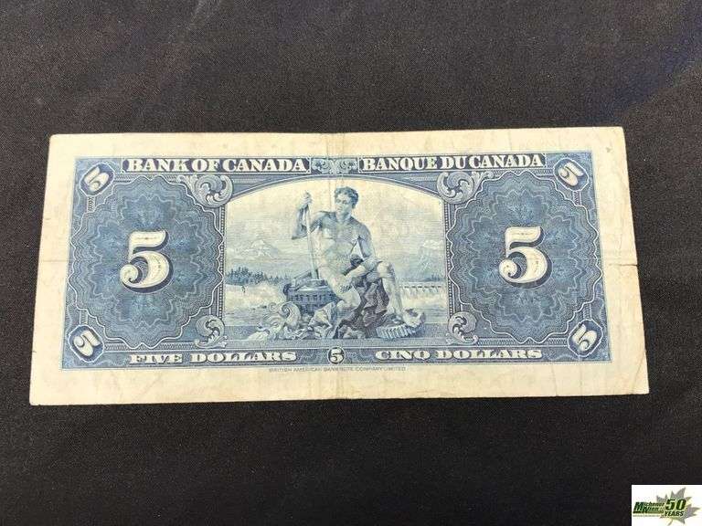 1937 BANK OF CANADA $5.00 BILL - Michener Allen Auctioneering Ltd