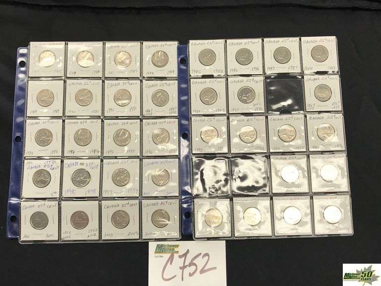 35 1985-2004 CANADIAN .25 CENT COINS - Michener Allen Auctioneering Ltd