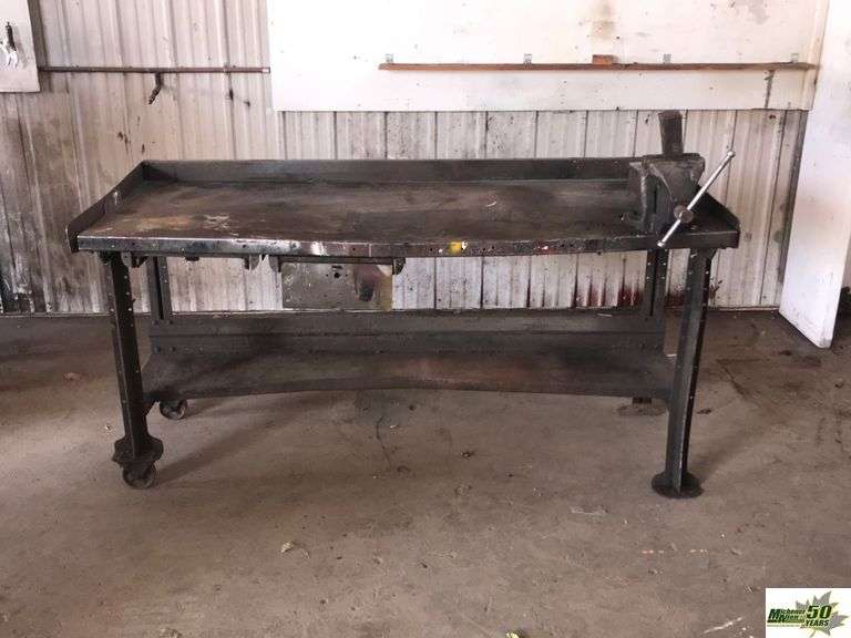 Metal Shop table complete with Vice - Michener Allen Auctioneering Ltd